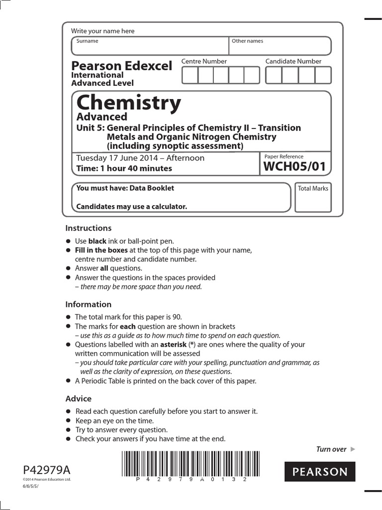 Edexcel IAL Chemistry June 2014 Unit-5 Question Paper | PDF | Isomer ...