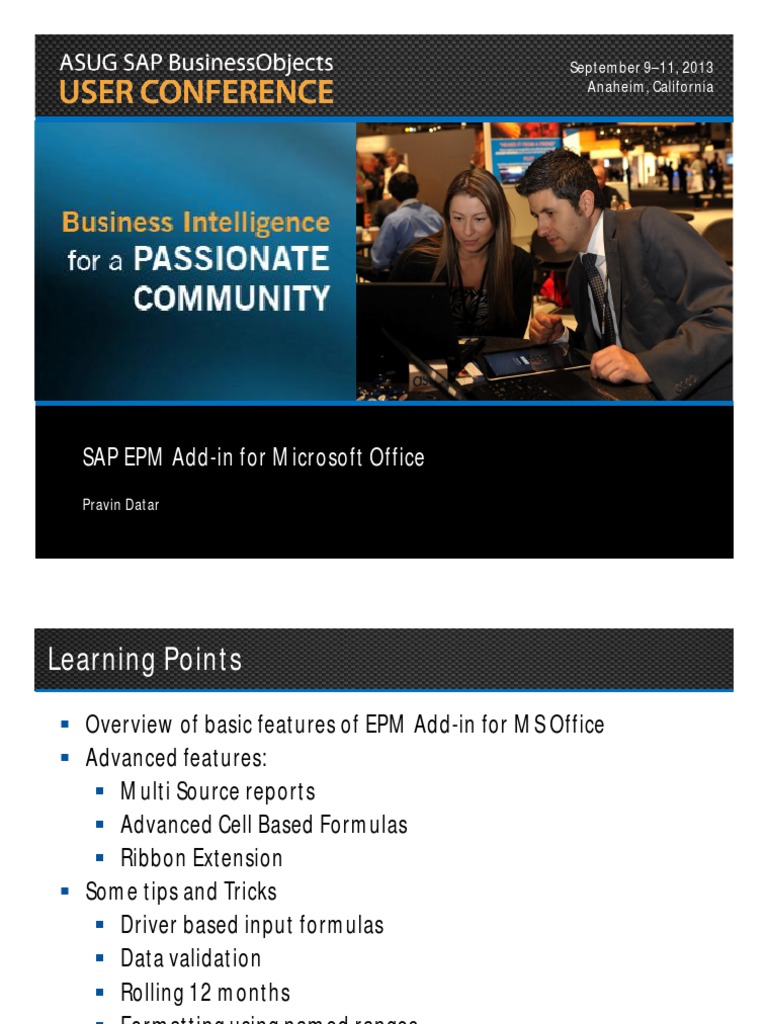 SAP EPM Add-In For Microsoft Office: September 9-11, 2013 Anaheim ...
