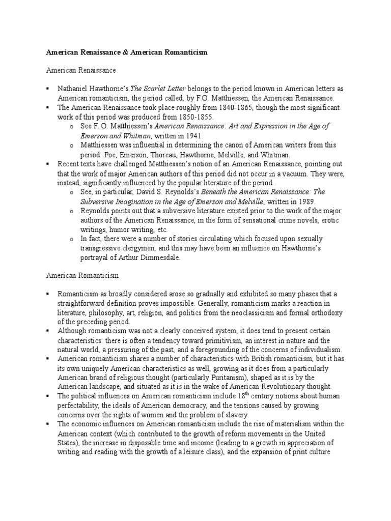 American Renaissance and American Romanticism | PDF | Romanticism | Poetry