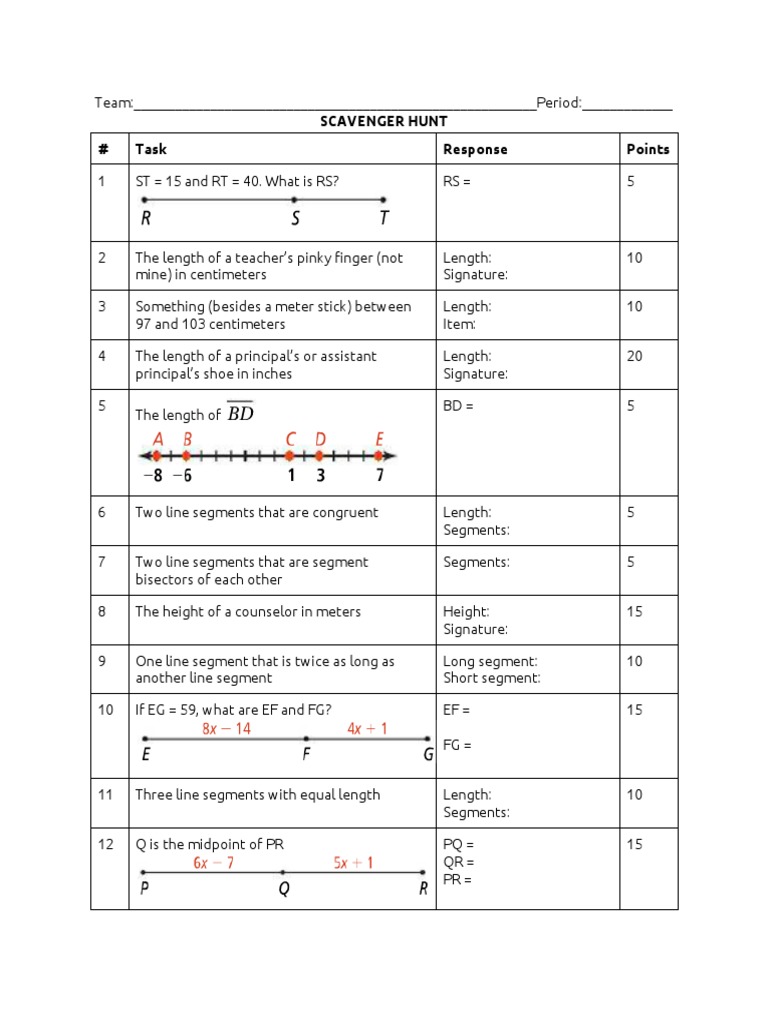 Scavenger Hunt: Line Segment Tasks | PDF | Teaching Methods & Materials