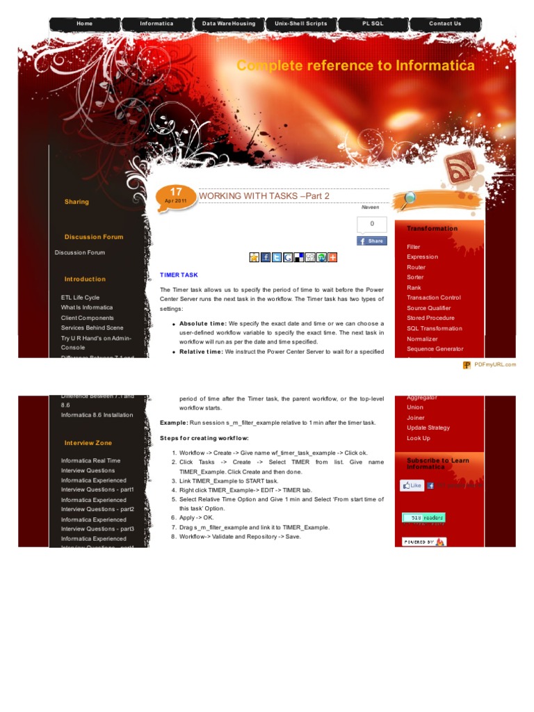 Complete Reference To Informatica: Working With Tasks - Part 2 | PDF | Software | Computing