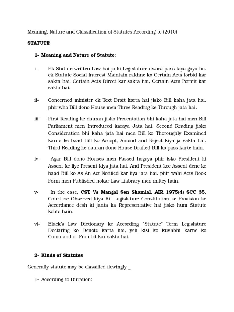 Meaning and Kinds of Statutes | PDF | Jurisprudence | Document