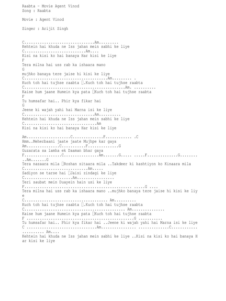Raabta Chords for Guitar and Ukulele | PDF