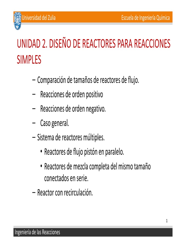 TEMA 2 Diseño de Reactores para Reacciones Simples | PDF | Reactor Quimico | Motor a reacción