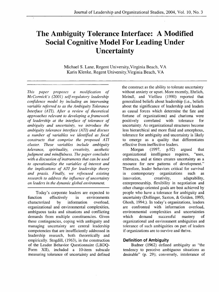 Ambiguity Cognitive Uncertainty: Leading | PDF