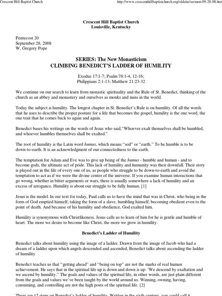 Pope, G - Climbing Benedict's Ladder of Humility | PDF | Humility ...