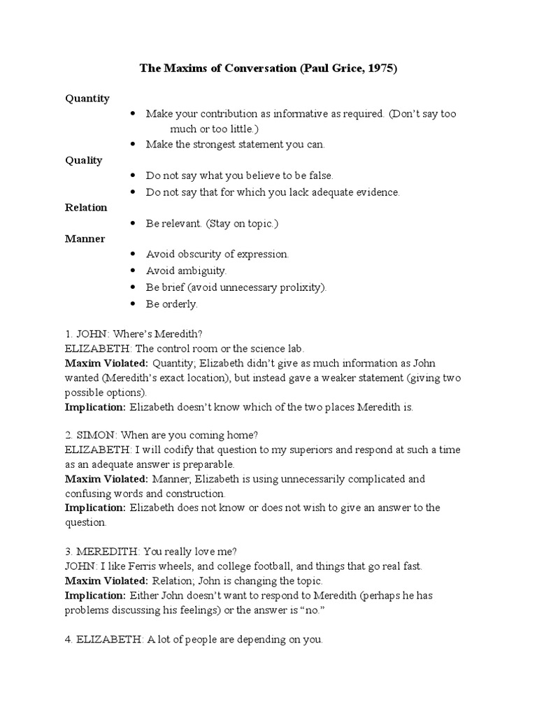 Conversational Maxims | PDF | Cognition | Truth