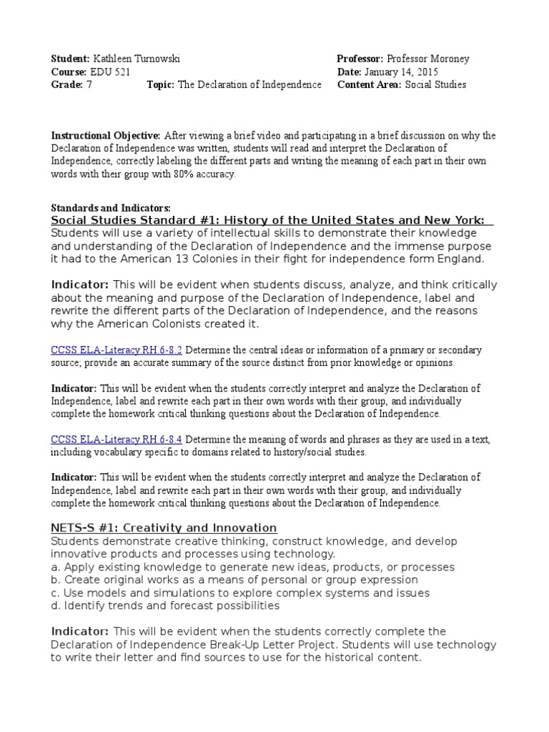 Teaching the Declaration of Independence | PDF | United States ...