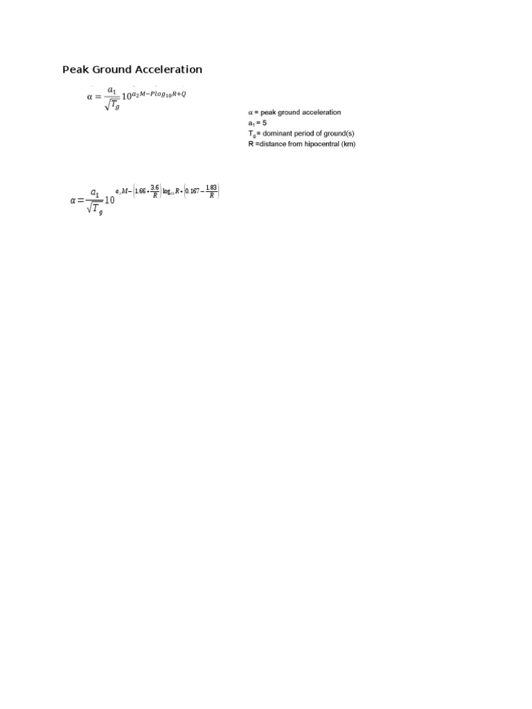 Peak Ground Acceleration Formula | PDF