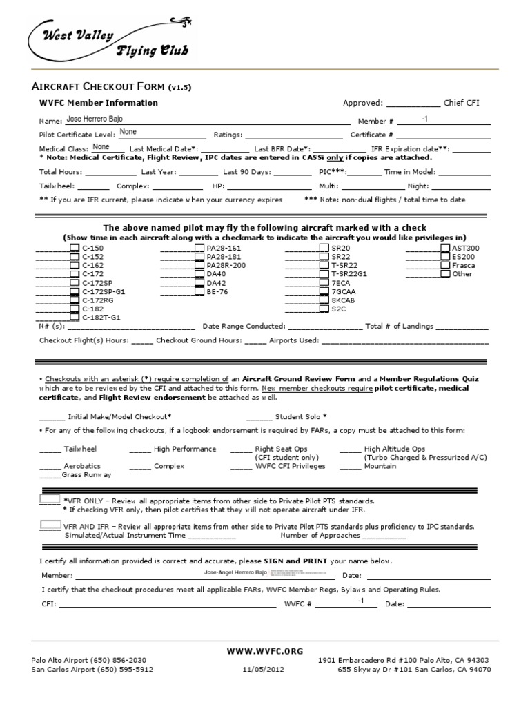 Aircraft Checkout Form 0812 ext - signed.pdf | Instrument Flight Rules ...