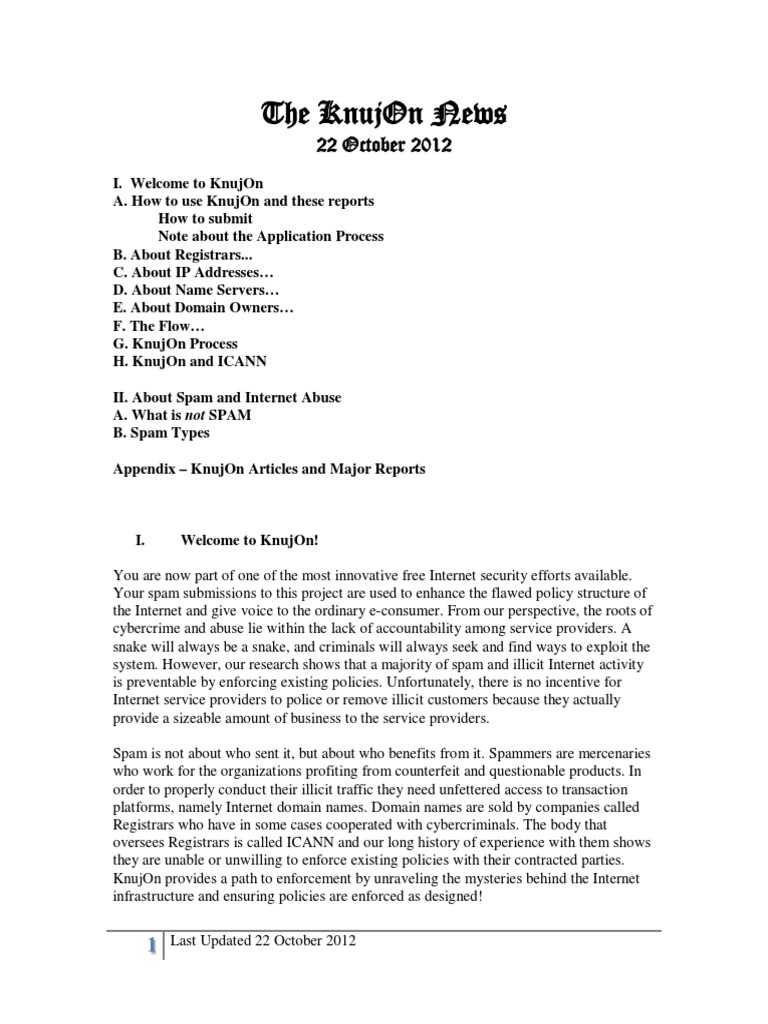 The Knujon News: 22 October 2012 | PDF | Domain Name | Domain Name System