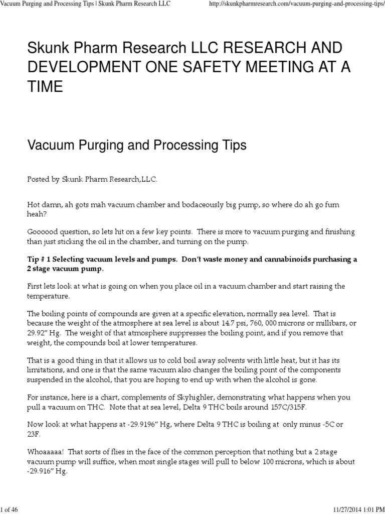 Vacuum Purging and Processing Tips - Skunk Pharm Research LLC PDF | PDF ...