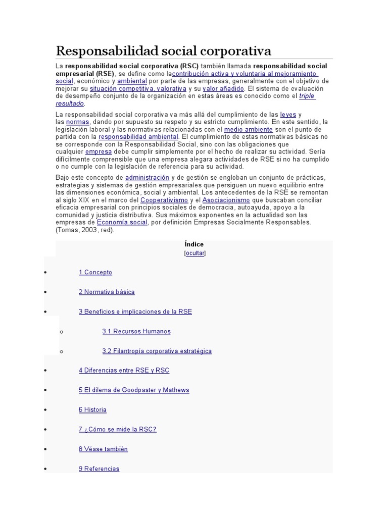 Responsabilidad Social Corporativa | PDF | Responsabilidad social corporativa | Economias