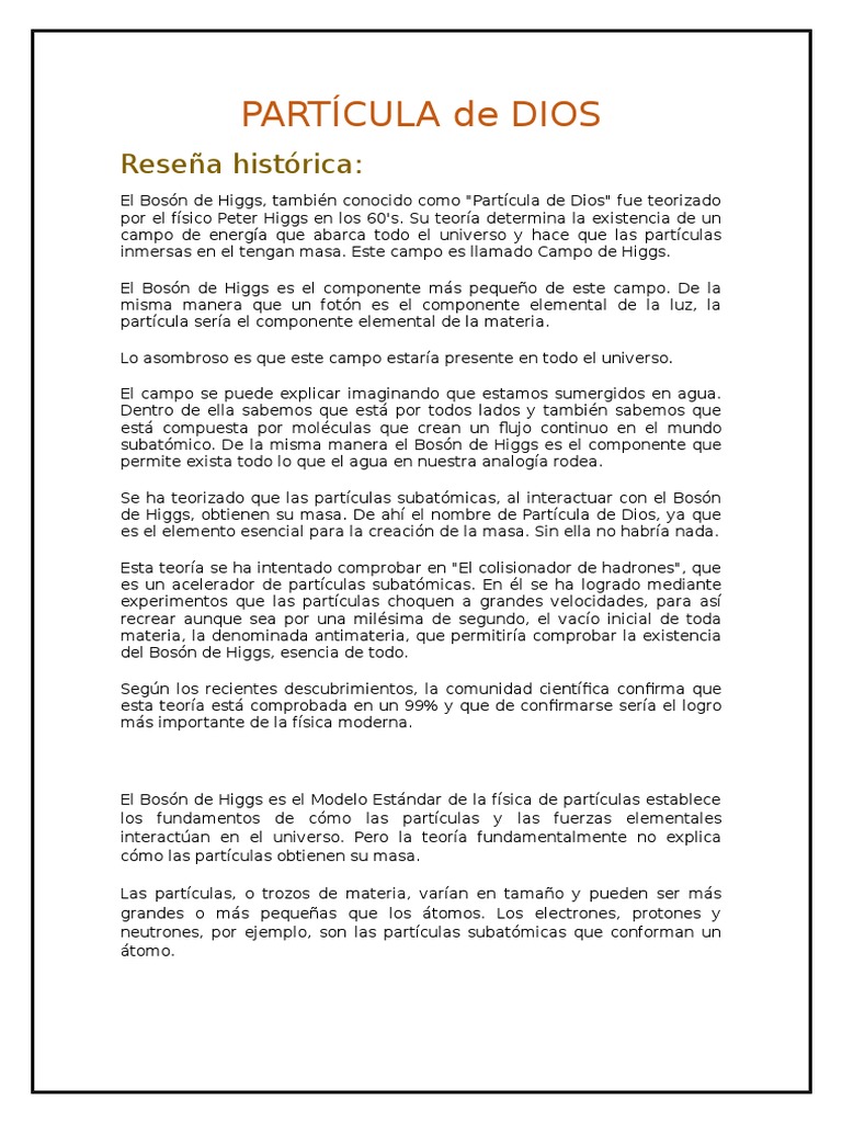 Partícula de Dios | PDF | Partícula elemental | Bosón de Higgs