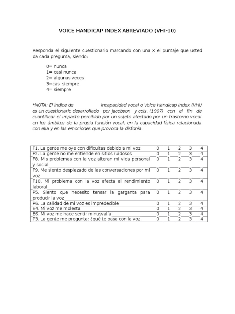 Voice Handicap Index (Versión Abreviada) | PDF