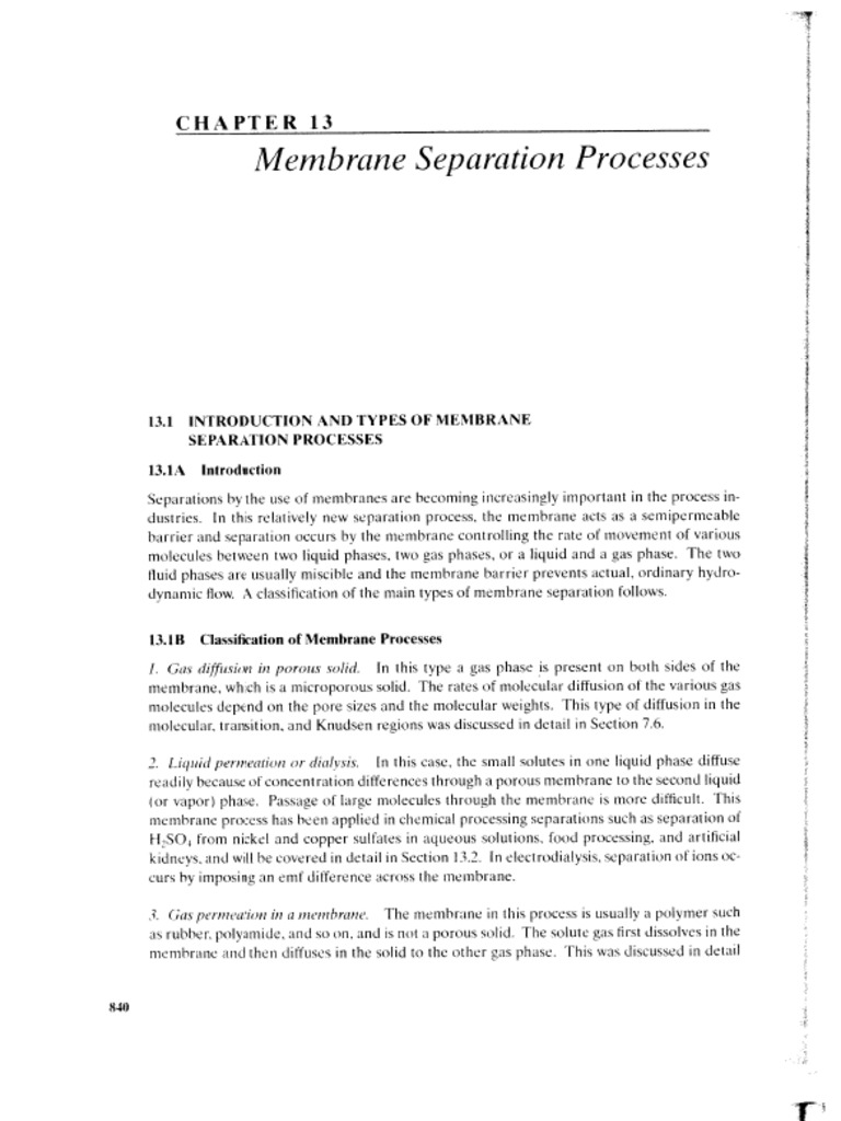 Chapter 13 - Membrane Separation Processes | PDF