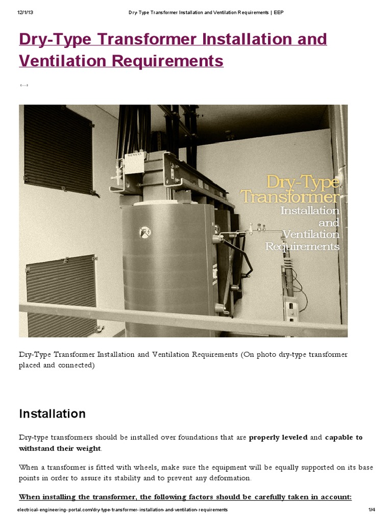 Dry-Type Transformer Installation and Ventilation Requirements - EEP ...