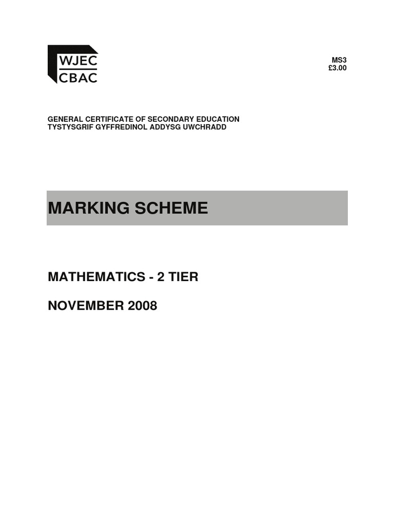 WJEC Maths GCSE Nov 08 Markscheme | Elementary Mathematics | Elementary ...
