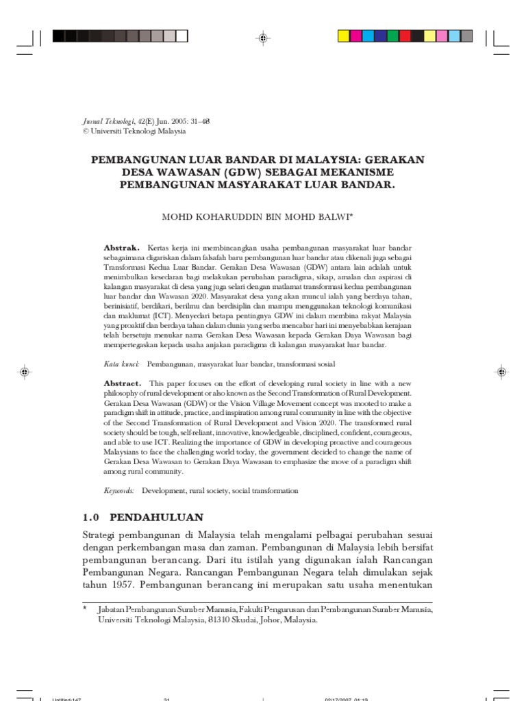 Pembangunan Luar Bandar Di Malaysia: Gerakan Desa | PDF