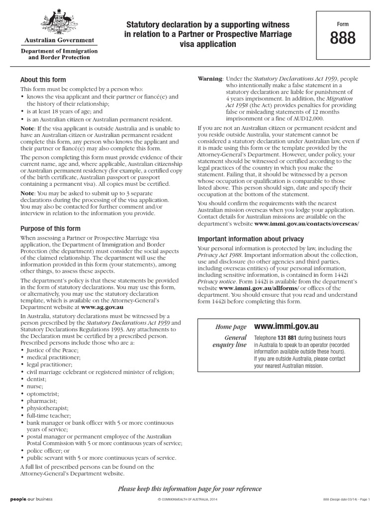 Statutory Declaration for Partner Visa | PDF