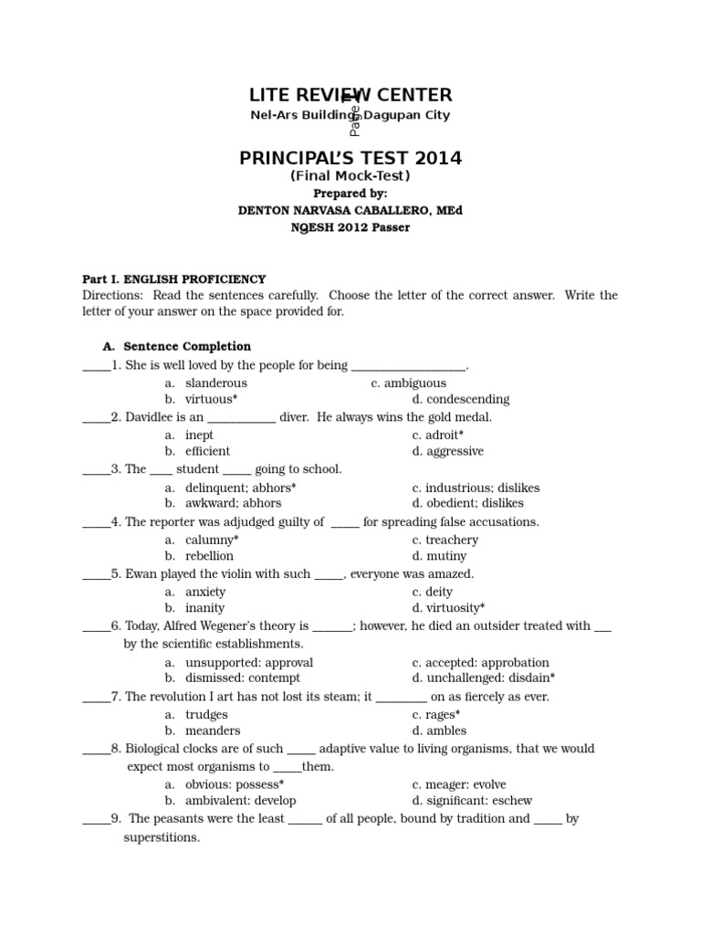 NQESH Principal Exam Mock Test 2024 | PDF | Motivation | Motivational