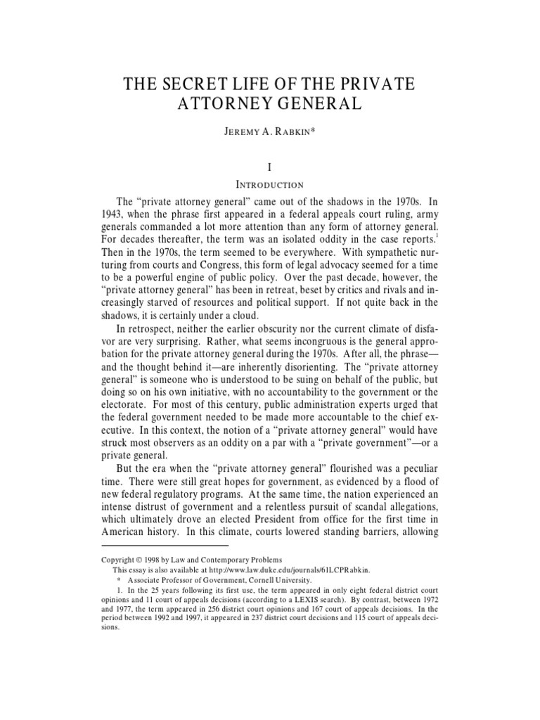 The Secret Life of The Private Attorney General | PDF | Standing (Law ...
