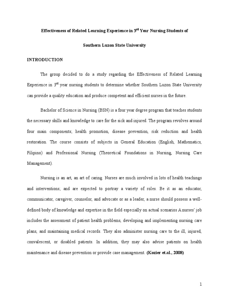 Effectiveness of Related Learning Experience in Nursing Students ...