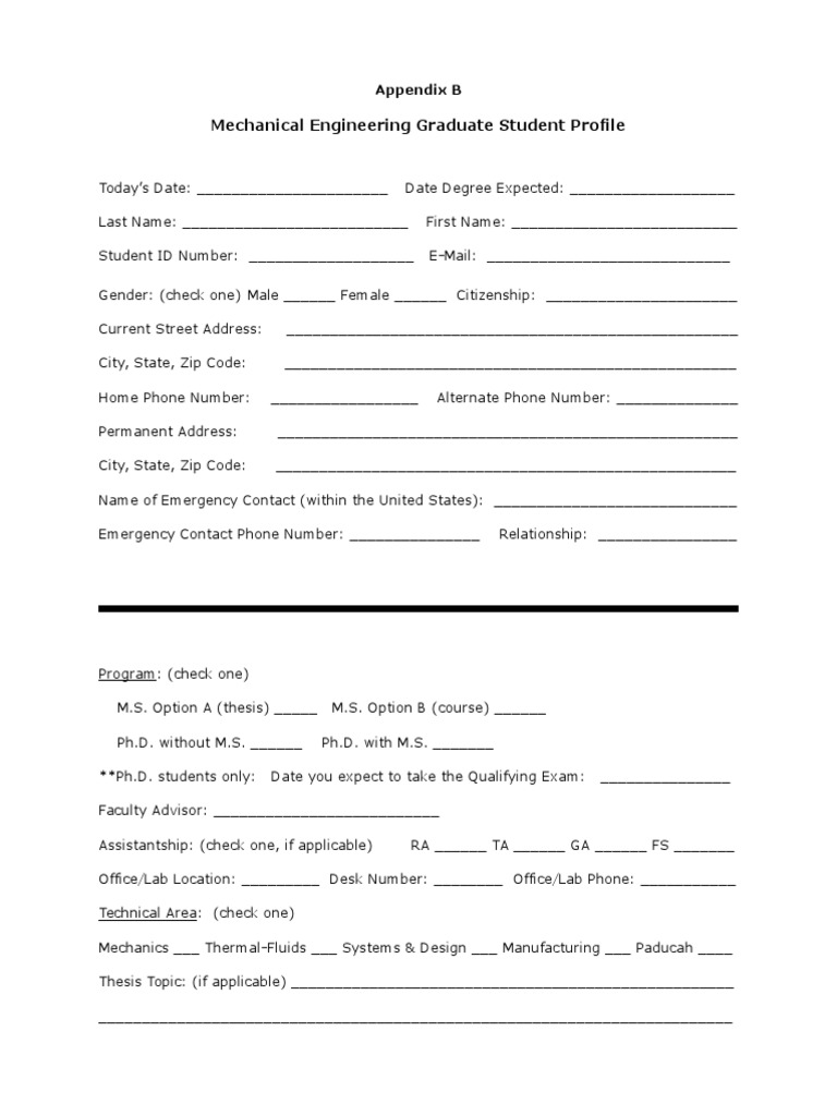 Mechanical Engineering Student Profile Form | PDF | Doctor Of ...