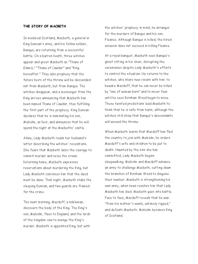 The Story of Macbeth | PDF | Macbeth | Shakespearean Tragedies