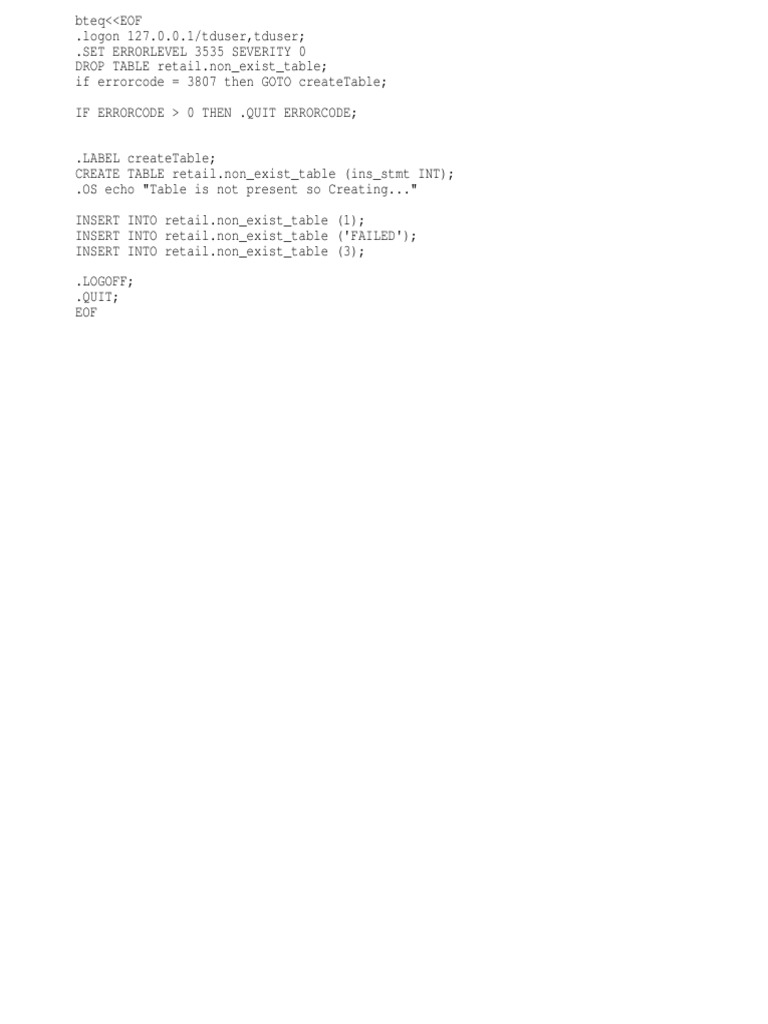 Bteq Script To Ingore Errors | PDF