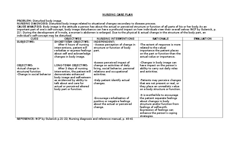 Ncp-disturbed Body Image | Body Image | Self Concept