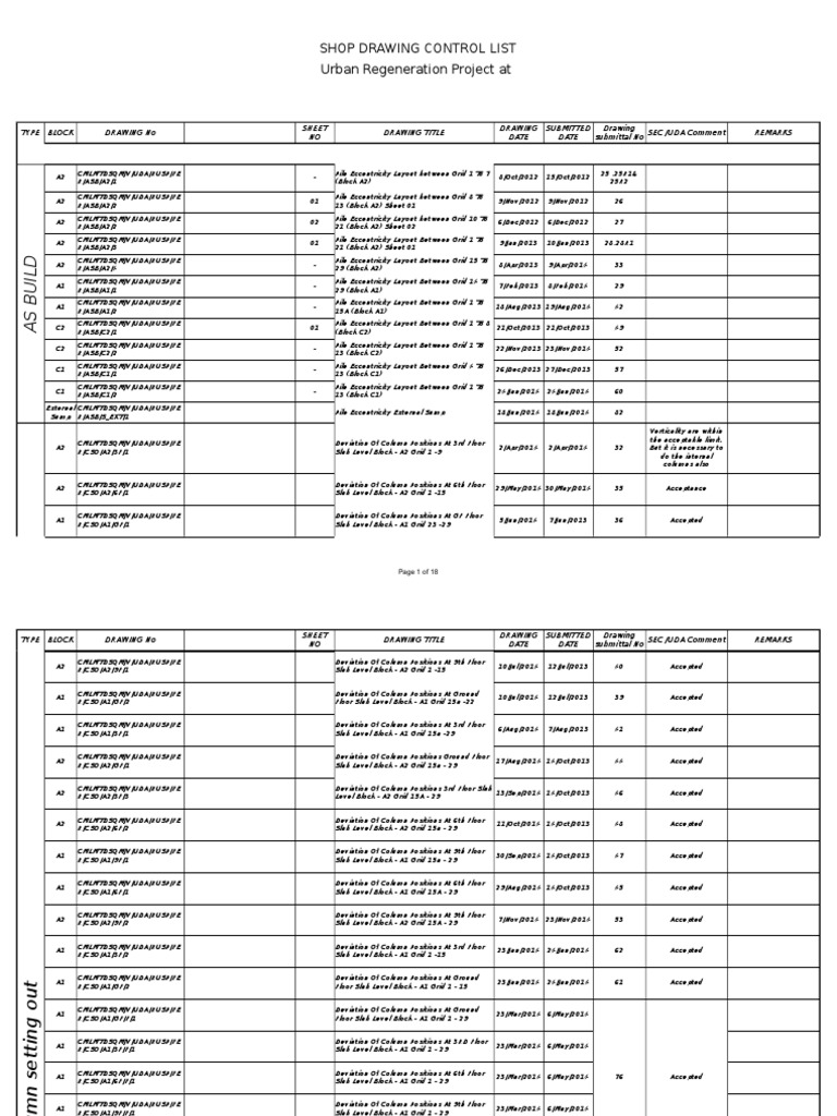 Shop Drawing Control List | PDF | Building Engineering | Civil Engineering