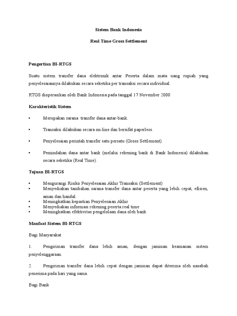 Sistem Bank Indonesia RTGS | PDF