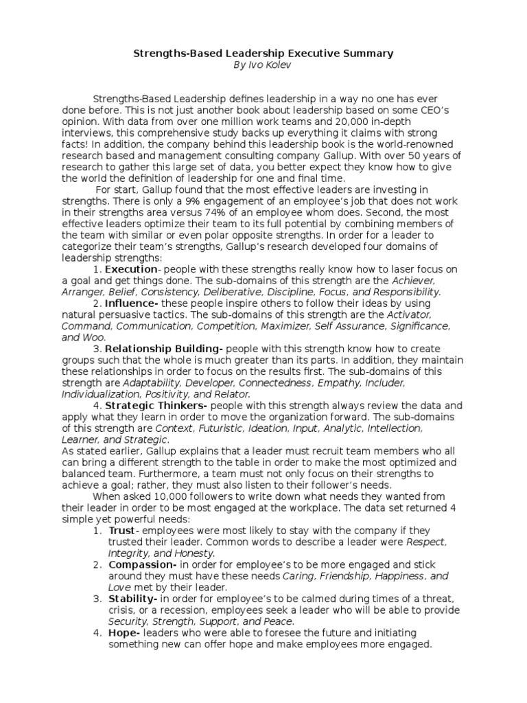 Strengths - Based Leadership - Summary | Download Free PDF | Social ... Strengths - Based Leadership - Summary | Download Free PDF | Social ...