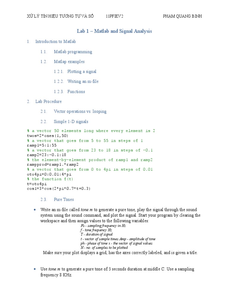 Lab 1 | PDF | Pitch (Music) | Matlab