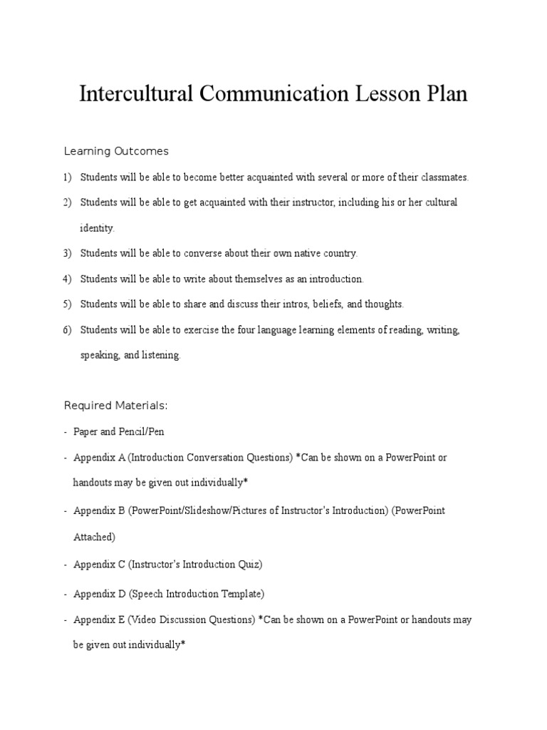 Weebly Intercultural Communication Lesson Plan | PDF | Conversation ...