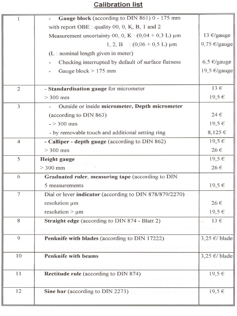 Calibration Price List | PDF