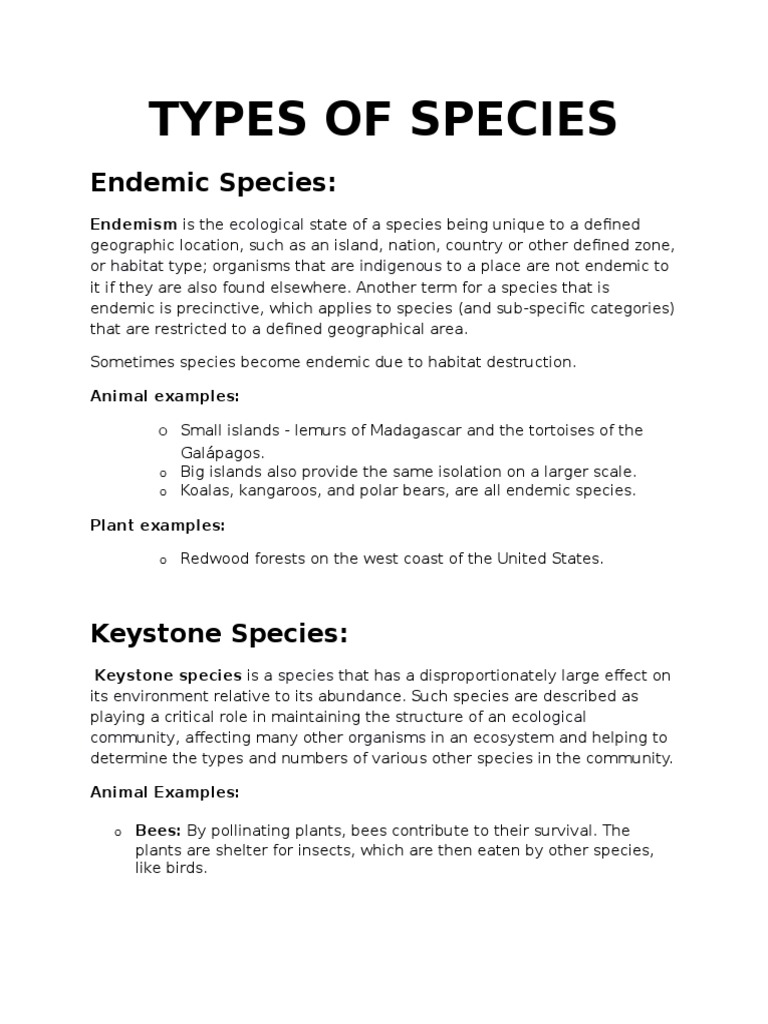 Types of Species | PDF | Species | Habitat
