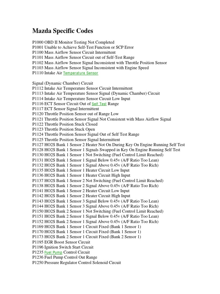 Mazda Trouble Codes (OBDII) | PDF