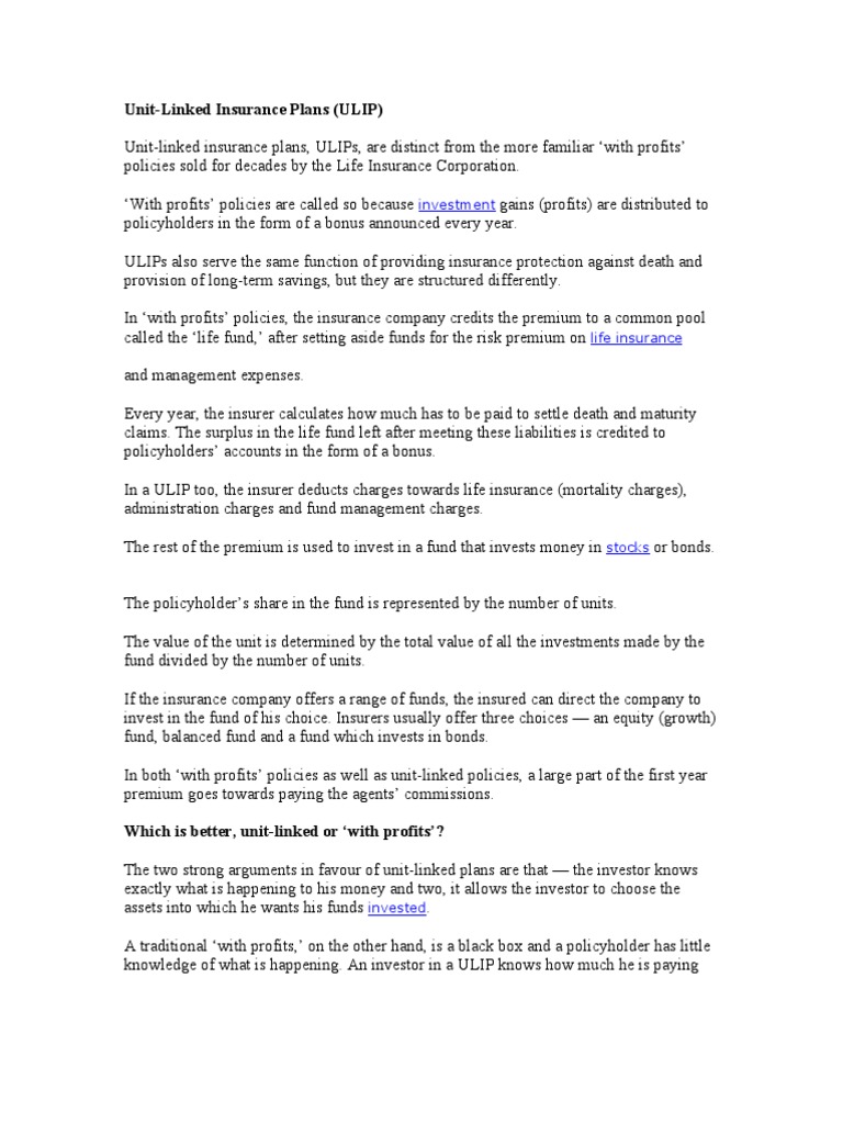 Unit-Linked Insurance Plans (ULIP) Unit-Linked Insurance Plans | PDF ...