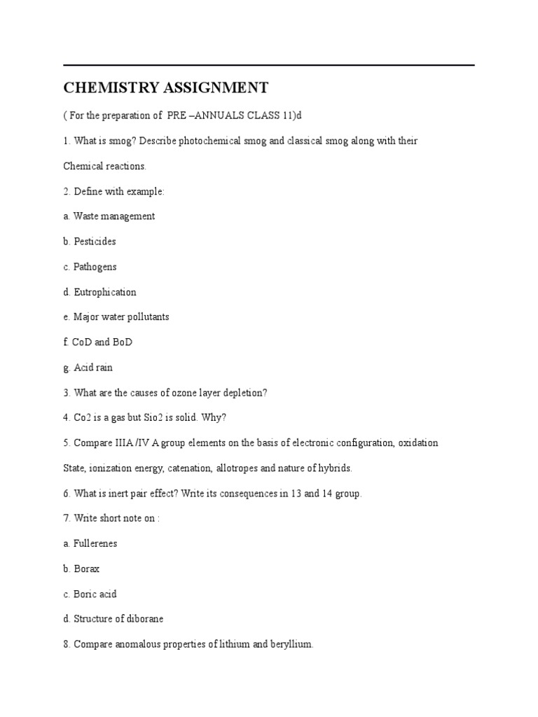 Chemistry Assignment | PDF
