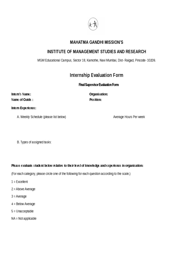 Internship Evaluation Form Template | PDF | Internship | Job Hunting