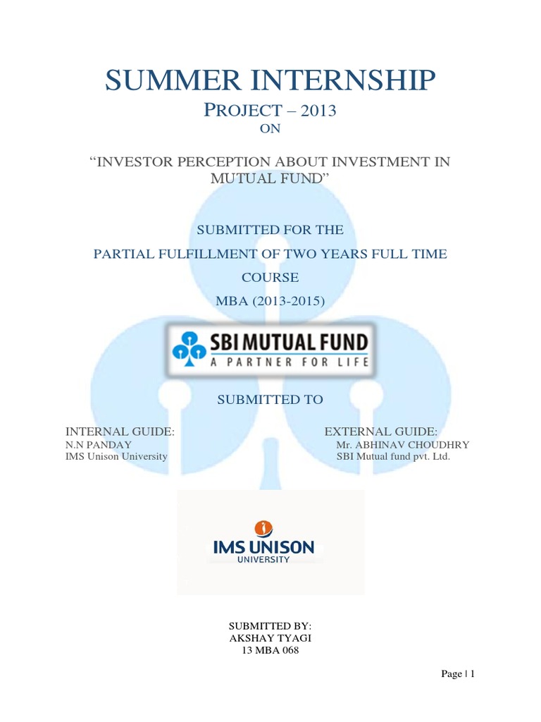 Sbi Mutual Fund Project Report | PDF | Investment Fund | Mutual Funds