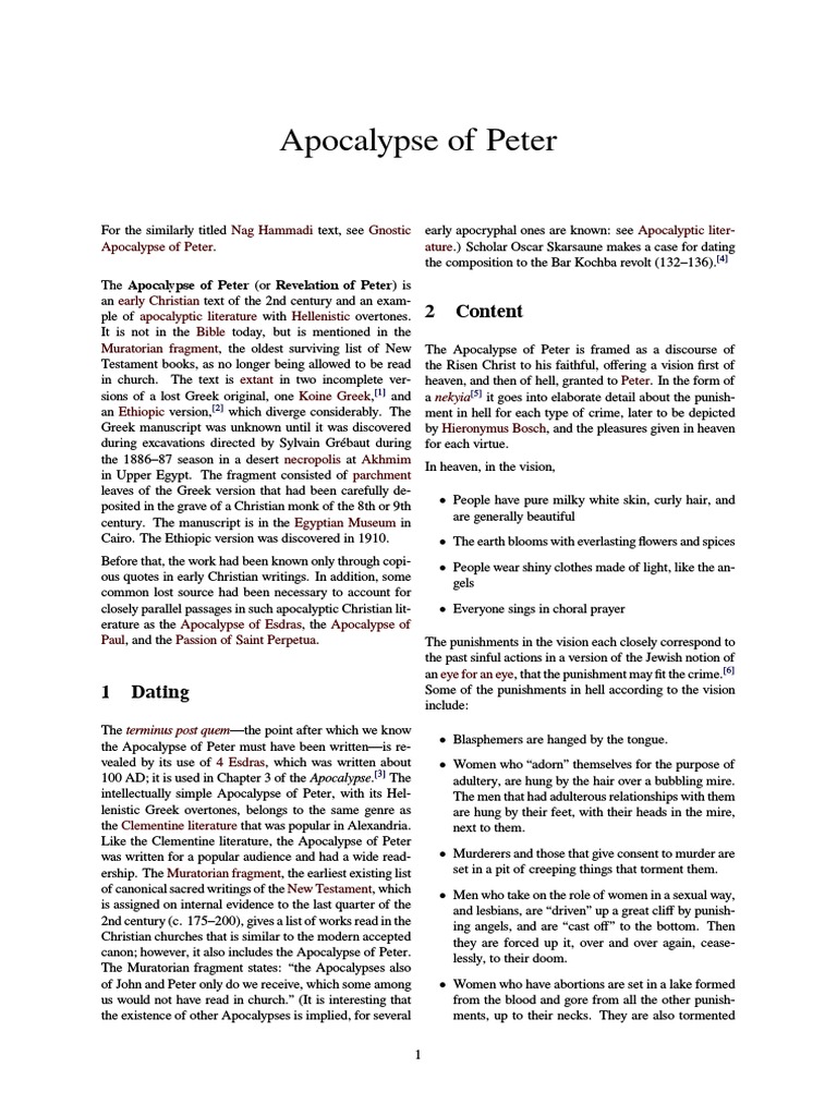Apocalypse of Peter | Christian Texts | Christian Bible