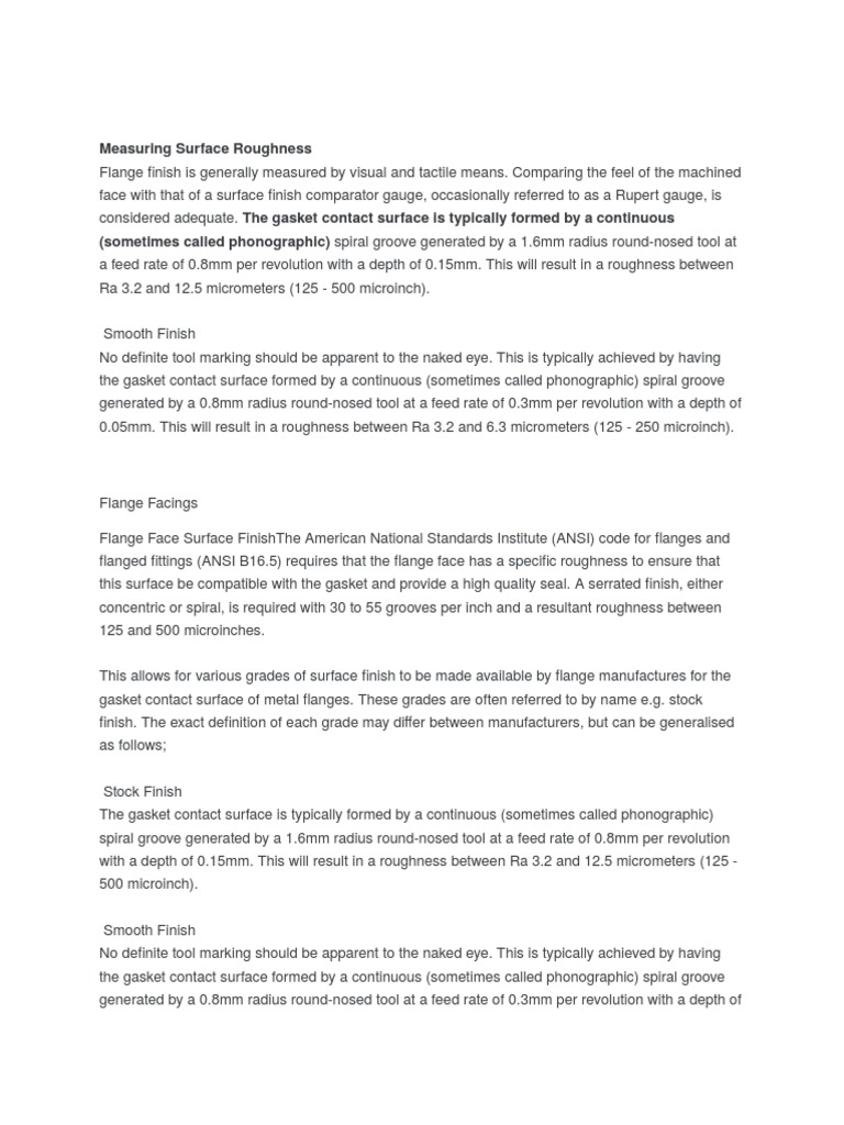 Surface Finish Grades and Measurement Methods for Flange Facings | PDF ...