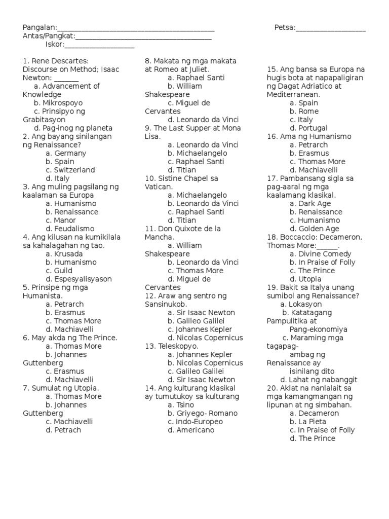 Renaissance Quiz | PDF