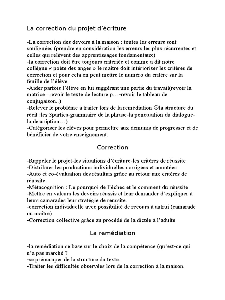 Correction - Remédiation - Réécriture Du Projet Décriture - Par Fethi ...