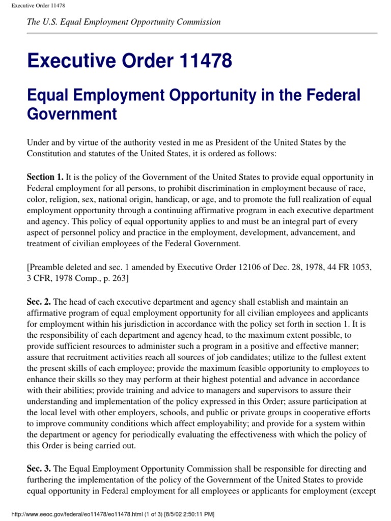 EO 11478 | Equal Opportunity | Federal Government Of The United States