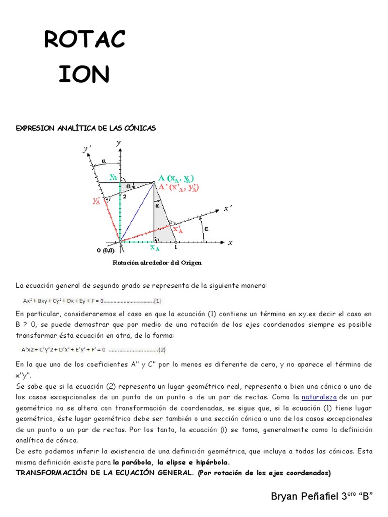 Transformación de Cónicas por Rotación | PDF | Rotación | Ecuaciones