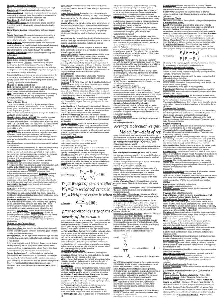 Material Science Cheatsheet For Midterm New | PDF | Polymers | Glasses